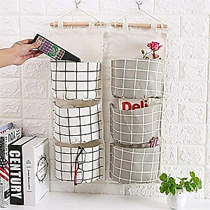 2 Packs Linen Cotton Fabric Wall Door Closet Hanging Storage Bag 3 Pockets Over The Door Organizer for Room Bathroom