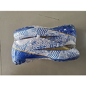 WINGFAI Men's Soccer Shoes Cleats Professional High-Top Breathable Athletic Football Shoes Outdoor/Indoor Professional Futsal Football Training Sneakers White-Blue 4 US