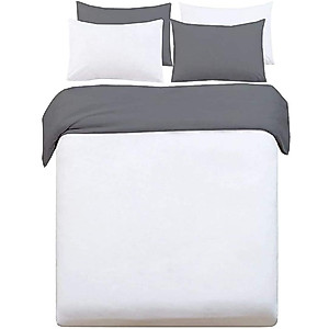 eBeddy Linens 800 TC Ultra Silky Soft Egyptian Cotton Super King Plus 120x120 Size 3-Pieces Reversible Duvet Cover Set Hidden Zipper Closer & Corner Ties, White/Dark Grey