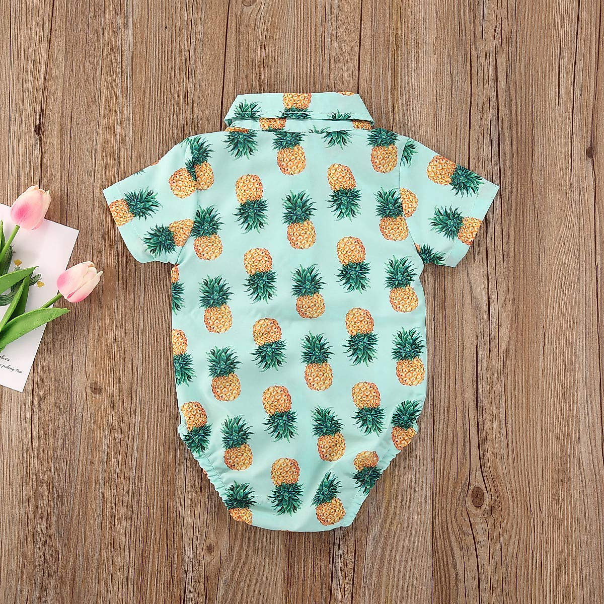 Bagilaanoe Infant Baby Boys Dress Shirt Bodysuit Formal Short Sleeve Rompers One Piece Outfits Gentlemen Clothes Pineapple/6-12 Months