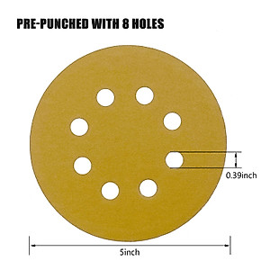QYQRQF 5 Inch Sanding Discs Hook and Loop, 220 Grits 8 Holes Sandpaper Round Orbital Sander Paper for Woodworking Car Boat Metal Polishing, 50pcs