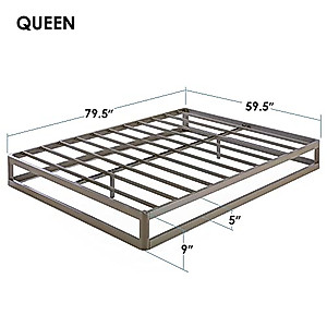 Mellow 9" Metal Platform Bed Frame w/Heavy Duty Steel Slat Mattress Foundation (No Box Spring Needed), Queen, Grey