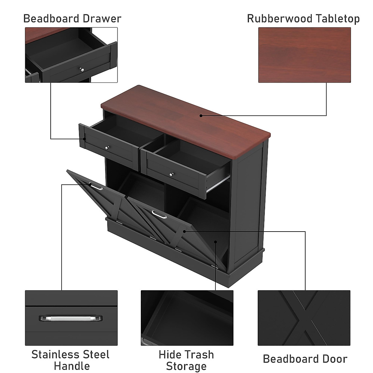 TOLEAD Double Tilt Out Trash Cabinet Free Standing 10 Gallon Recycling Trash Can Cabinet with Barn Door for Farmhouse Kitchen,Living Room, Dining Room, Black
