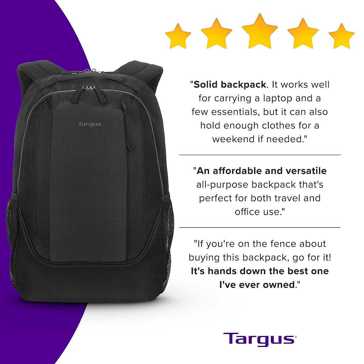 Targus Ascend Professional Business Laptop Backpack, Sleek and Durable Travel Commuter Bag, Improve Back Support with Padded Shoulder Straps and Back Panel, Fits up to 16-Inch Laptop, Black (TSB710US)