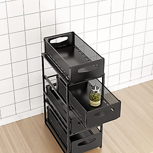 TidyEasy 2-Tier Under Sink Organizer with Sliding Storage Drawer,Pull Out Steel Basket with Simple Gear, Kitchen Bathroom Cabinet Storage (White)