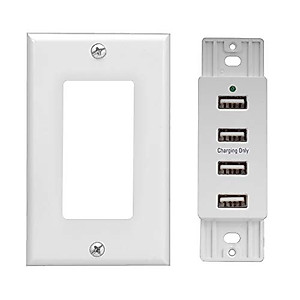 Magnadyne WC-USB-W White Wall Mount 4 USB Charging Ports (White Wall Plate included)