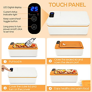 Keweis Cordless Electric Lunch Box Food Heater, Battery Powered Heated Lunch Box Food Warmer for Adults, Adjustable Heating Warming Time, 1L Self Heating Hot Lunch Boxes with Insulated Bag