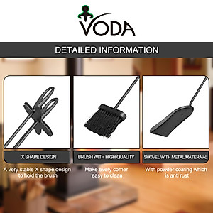 VODA Black Hearth Tidy Set Fireplace Tool Set Coal Shovel Hearth Brush Set Metal Brush Pan Set