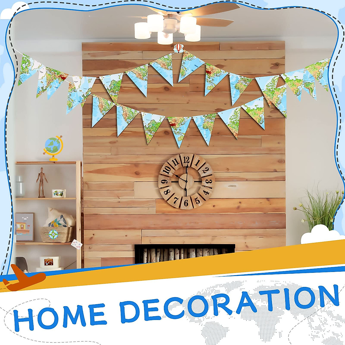 Gueevin 100 ft 120 Pieces Travel Themed Decorations Bon Voyage Map Banner Around The World Decorations for Retirement Going Away Farewell Baby Shower Birthday Graduation Career Change Party Supplies
