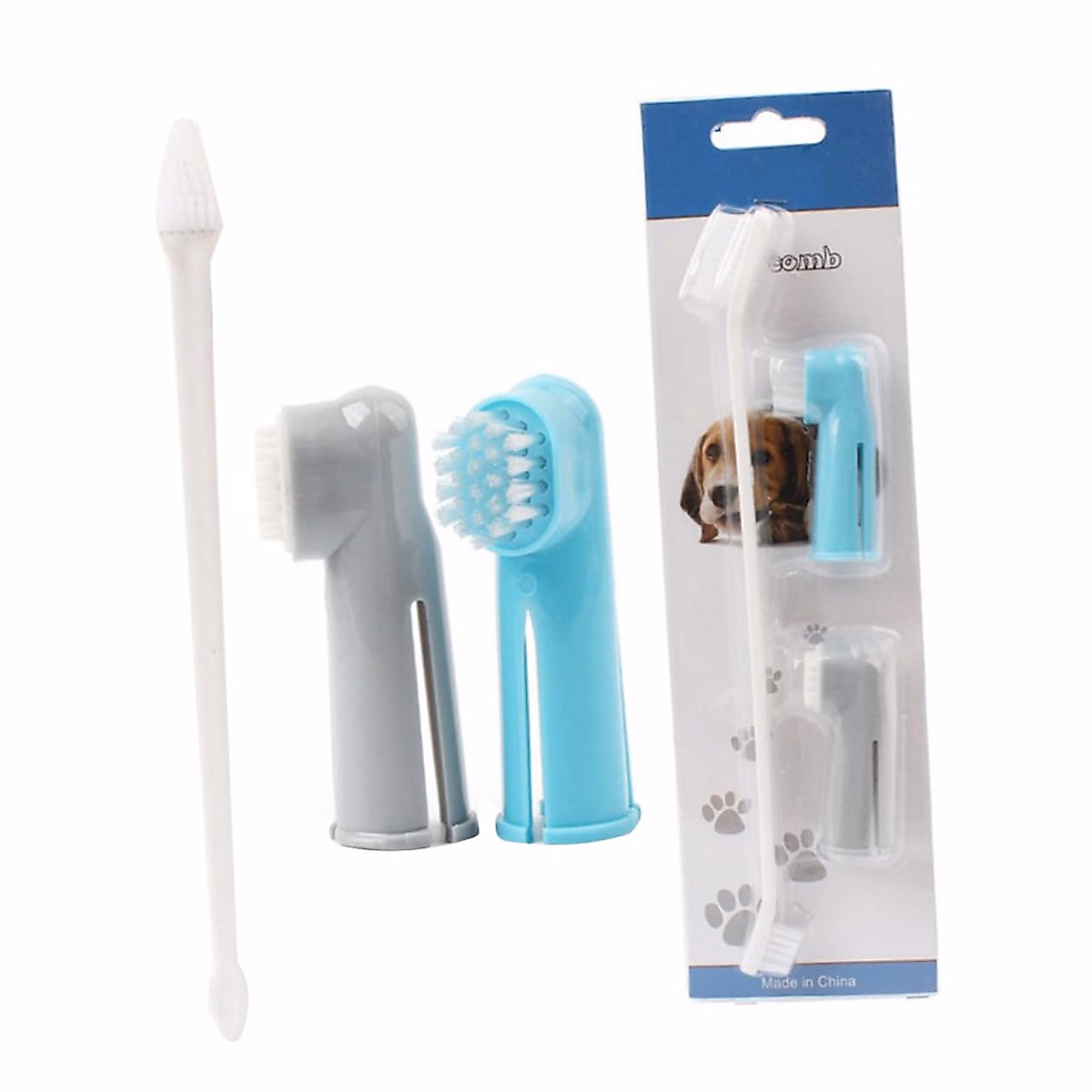FRCOLOR Small Dog Toothbrush 4 Sets 3pcs Double Head Dog Brush Puppy Toothbrush