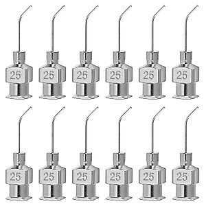 PATIKIL Bent Blunt Tip Dispensing Needle 25G, 12 Pcs 0.51 Inch Stainless Steel Liquid Dispenser Bent Flow Needles with Lure Lock for Refilling Liquid Inks Adhesives Glue