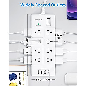 Surge Protector Power Strip 10 ft, Extension Cord with Multiple outlets, 16 Outlets Extender with 4 USB Ports, Large Power Strip with Long Cord, Wall Mountable, Flat Plug for Desktop Office Dorm Room