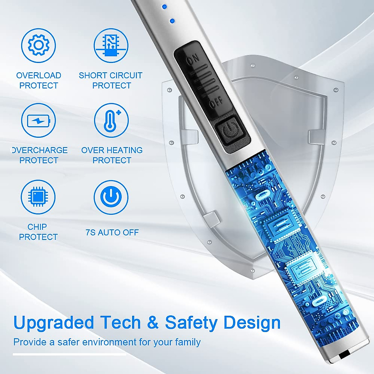 JETPRO Electric Lighter Arc Windproof Flameless USB Lighter Rechargeable Lighter with Safety Lock for Candle BBQ Camping (Silver)