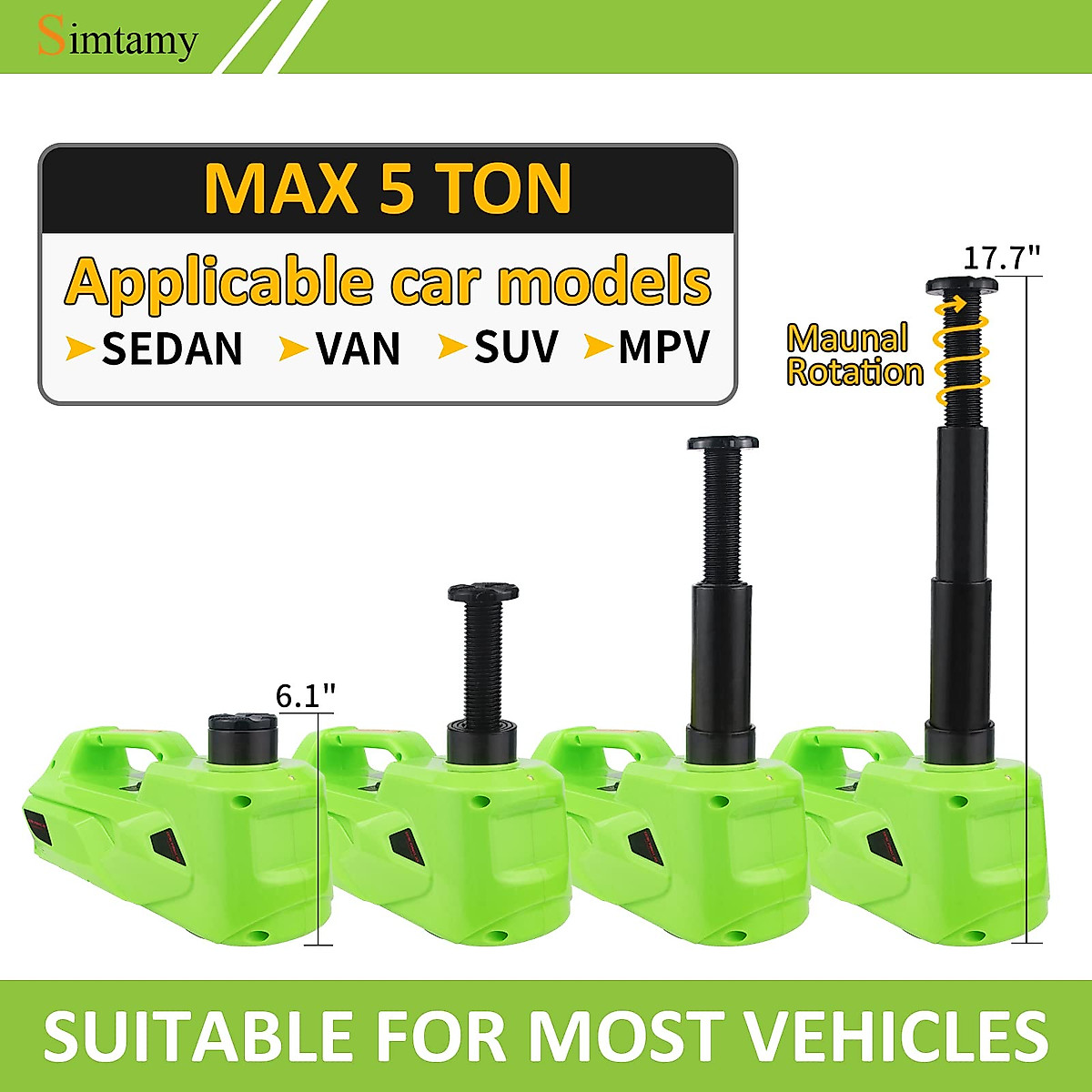 Simtamy Electric Car Jack 5 Ton(11,000lb) 12V Hydraulic Jack, Portable Emergency Car Lift Tire Change Kit