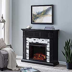 SEI Furniture Drovling Marble Tiled Electric Fireplace, Black-White-Gray