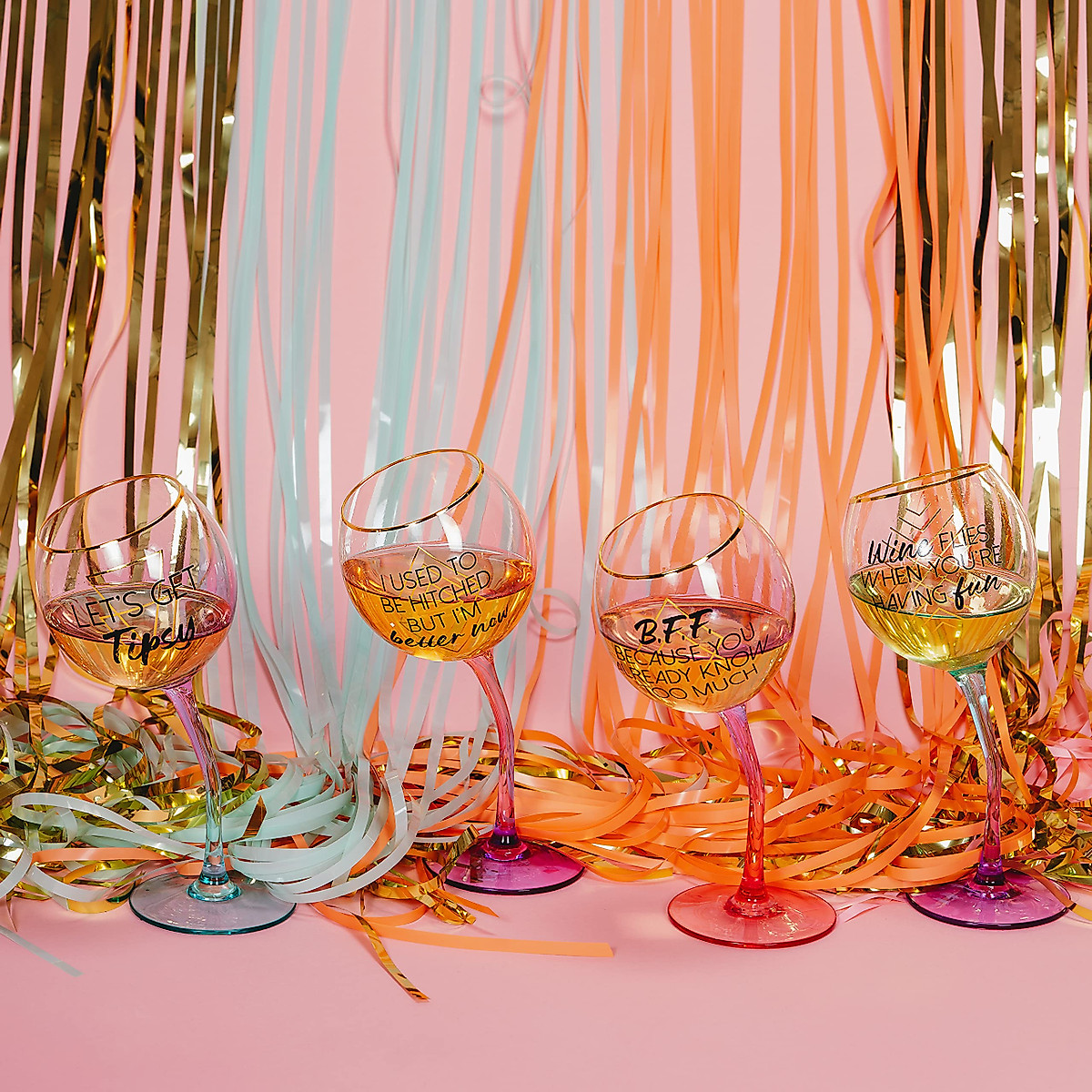 Pavilion Gift Company Flies When You're Having Fun 11 Oz Blue Ombre & Gold Unique Tipsy Stemmed Wine Glass