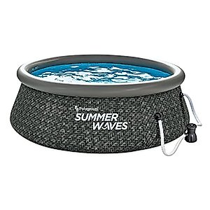 Summer Waves P1A00830A 8ft x 2.5ft Quick Set Ring Above Ground Inflatable Outdoor Swimming Pool with RX300 Filter Pump, Dark Wicker