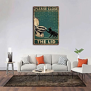 SKIYGTH Tin Sign Black Cat Please Close The Lid Bathroom Restroom Vintage Metal Tin Sign Retro Poster 8x12inch