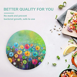 Bagea-Ka Seasonal Nature Spring Summer Autumn Winter Flowers Pattern Tempered Glass Cutting Board 8" Round Kitchen Decorative Chopping Board Small