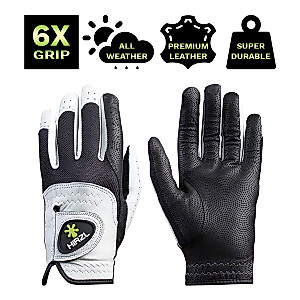 HIRZL Trust Control 2.0 Ladies Golf Gloves, All Weather Womens Golf Glove (White/Black) | Kangaroo Leather Palm | Cabretta Leather Backhand | Trusted by Pros, Medium,Worn on Right Hand