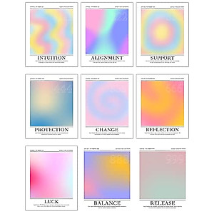 Roxbury Row - Aura Posters for Room Aesthetic Wall Decor, Angel Number Poster Set, Gradient Posters & Prints, Astrology Spiritual Wall Decor (Set of 9 Unframed 8x10)