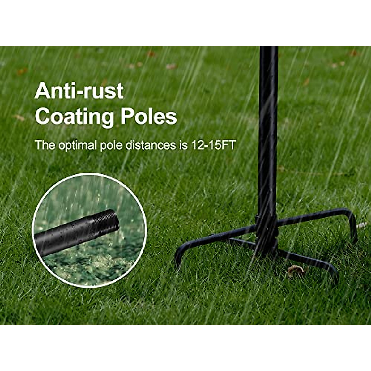 Flanagan String Light Poles 2-Pack,9FT Poles for Outdoor String Lights,Adjustable Metal Light Pole Stand, Spiral Sturdy Anchor for Patio, Garden, Backyard,Wedding Light Poles