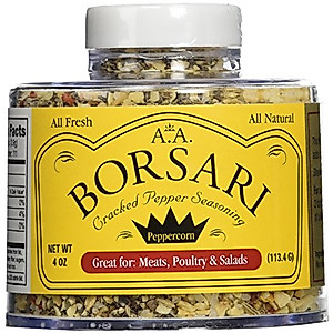 Borsari Cracked Black Pepper Seasoning Blend - Gourmet, All Purpose Seasoned Salt with Coarse Ground Black Pepper, Garlic, & Red Pepper Flakes - Gluten Free & Keto Friendly (Pack of 1, 3oz)