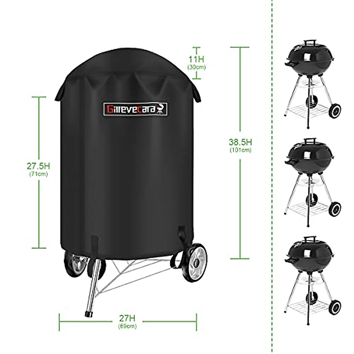 BBQ Grill Cover, 22 Inch Charcoal Kettle Grill Cover, Heavy Duty Waterproof & Dustproof Oxford Fabric Round Barbecue Grill Cover with Handle & Hook&Loop, for Weber, Char-Broil and More Grills