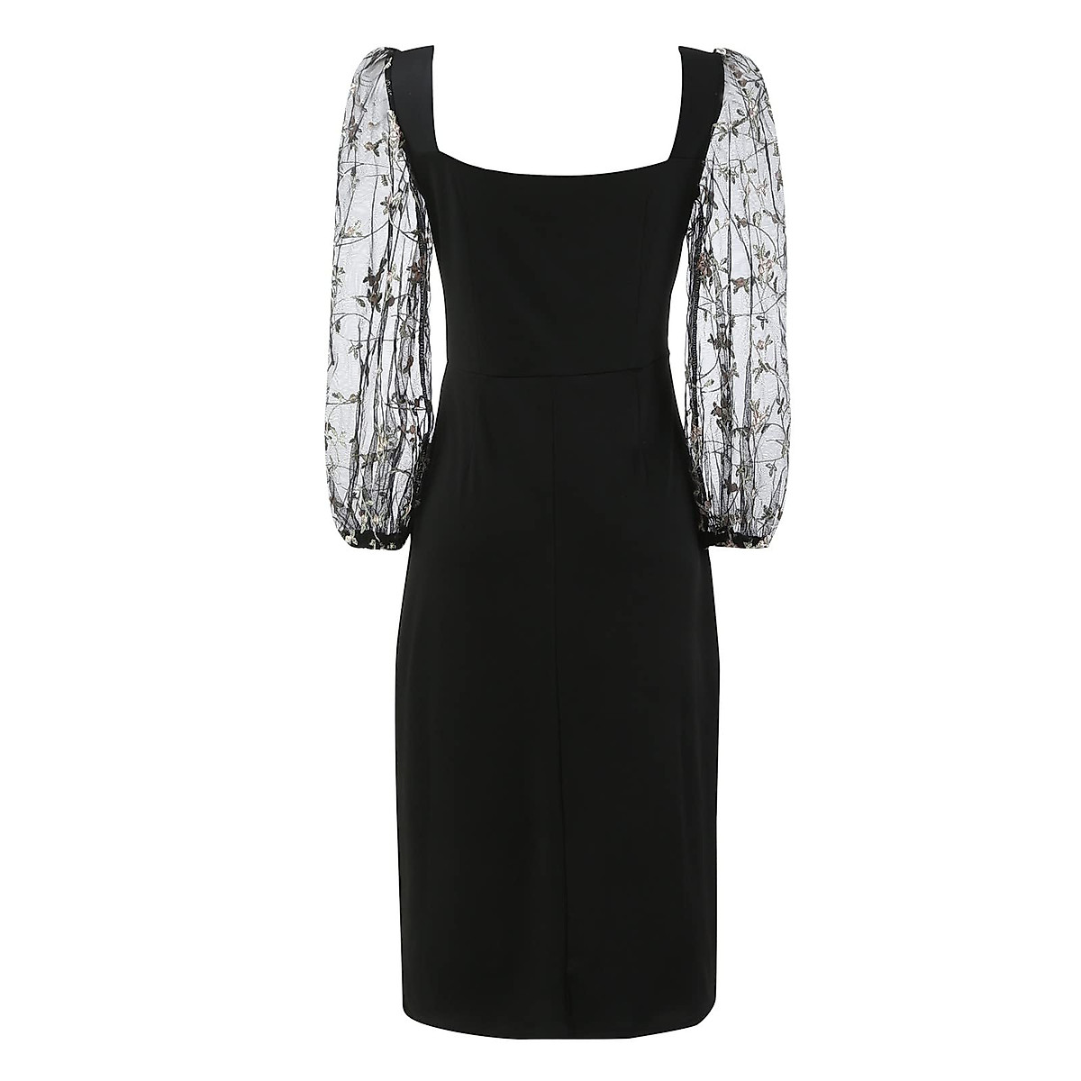 Beach Dresses for Women Women Square Neck Long Sleeve Dress Tulle Floral Embroidered Evening Dresses Wrap Hip Dress Black