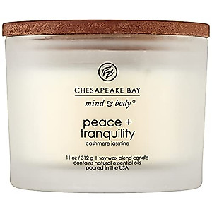 Chesapeake Bay Candle PT40234 Scented Candle, Peace + Tranquility (Cashmere Jasmine), Coffee Table ,11 oz , White