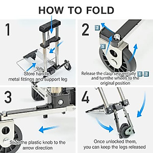 【 Upgraded 】 Japard Mini Folding Hand Truck, Luggage Cart with 2 Wheels Loadable Up to 22lbs, Brief Case, Back Pack, Business Trip, Roll Luggage Cart Foldable, Extra Small Carrying Cart Hand Luggage