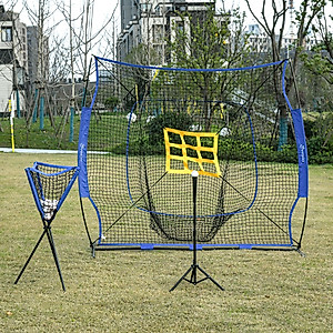 Soozier Baseball Practice Net Set with 7.5x7ft Catcher Net, Ball Caddy and Batting Tee, Portable Baseball Practice Equipment with Carry Bag for Hitting, Pitching, Batting, Catching, Blue