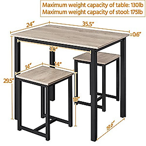 Yaheetech 3 Piece Dining Table Set - Kitchen Table & Chair Sets for 2 - Compact Table w/ 2 Stools & Space Saving Design for Dining Room Living Room Kitchen, Gray