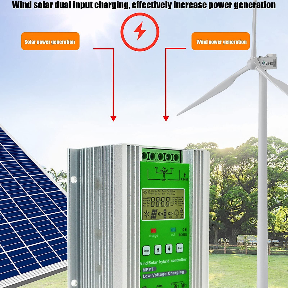 Battery Off Grid Controller, Wind Turbine Solar Hybrid, MPPT Charge Boost Controller, 400W Solar Wind Hybrid Charge Regulator 12V/24V Auto Identification System Voltage, Wind Turbine Generator ve