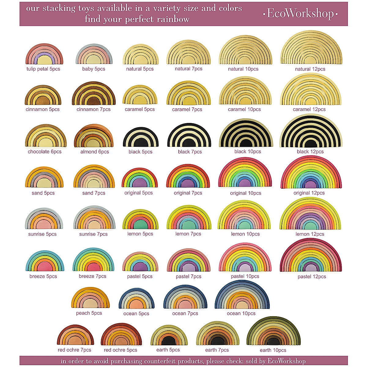 Pastel Rainbow stacking toy 5pcs Montessori toys for 3+ year old Rainbow stacker toy Educational Baby toys Stacking Blocks Learning toys