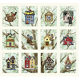 Alina Natetkova - Fabric Birdhouses Birds 12 (Squares 4 1/2" x 6") 1 Panel 22" x 22" Elizabeth