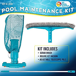U.S. Pool Supply Deluxe Swimming Pool Maintenance Kit with Deluxe Jet Vacuum, 16" Floor & Wall Scrub Brush, Adjustable Telescopic Pole - Clean Remove Leaves & Debris, Above-Ground In-Ground Pools Spa