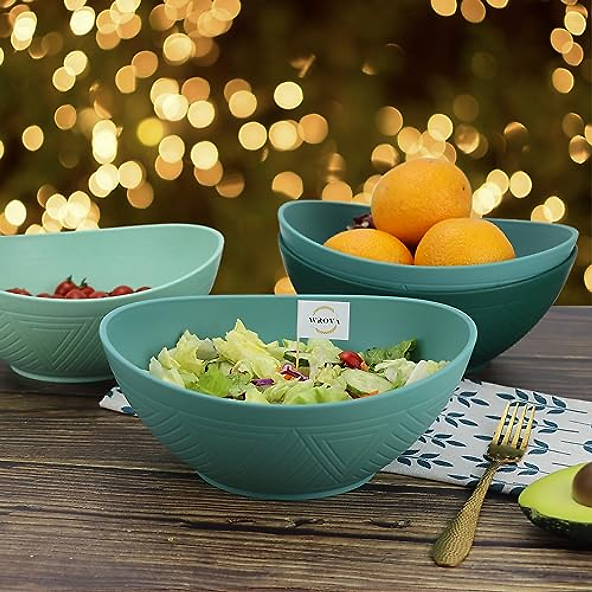Wrova 65oz Big Wheat Straw Bowls - Large Salad Bowls set of 6 - Unbreakable Serving Bowls - Microwave & Dishwasher Safe - Oval Bowls for Cereal,Salad,Fruit - Forest Series