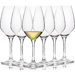 FAWLES Crystal White Wine Glasses Set of 6, 15 Ounce Laser Cut Rim Stemmed Clear Chardonnay Wine Glass Set, Housewarming/Anniversary/Wine Gift Set