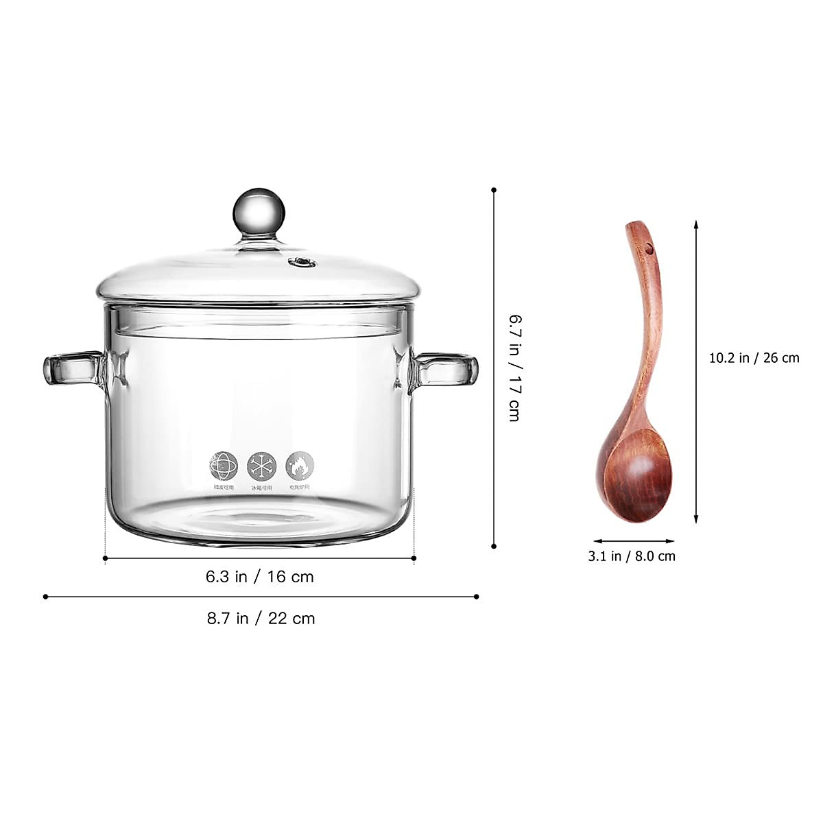 BESTonZON Glass Cooking Pot with Lids 64Oz (2L) Glass Saucepan, Glass Simmer Pot for Stovetop, Clear Pots for Pasta Noodle,Soup,Milk,Tea, Dual Handles,Gift Spoon