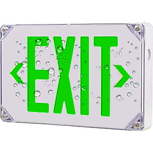 Ciata Green LED Emergency Exit Sign for Fire Escapes, Doors, and Hallways, Indoor and Outdoor Safety, Waterproof Wet Rated, Battery Backup, Universal Wall or Ceiling Mount