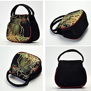 Women Mini Peacock Embroidery Handbag - Ethnic Retro Canvas Party Purse(Blue)