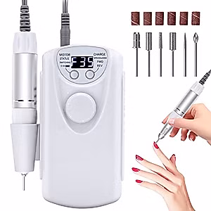 Portable Electric Nail Drill-- 35000RPM Professional Rechargeable Nail File Machine, Cordless Nail Drill E File for Remove Gel Polish Nail for Acrylic Nails Manicure Salon Home with Bits Kit, White