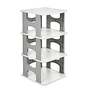 SDlumeiy 4 Tier Shoe Racks, Disassembled and Assembled Simple Shoe Racks, Shoe Organizer, Plastic Shoe Racks. White and Grey (White and Grey, 4tier)