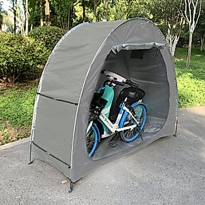 HHUK Bicycle Tent Cover,Bike Storage Shed,Portable Outdoor Waterproof Tents Bicycle Shelter with A Snowflake Tool and Combination Lock,for Store 2 Bikes or Tricycle or Gardening Tools (Silver Gray)