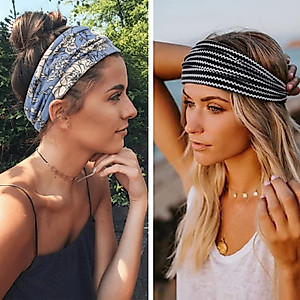 Huachi Boho Headbands - Wide Non-Slip Hair Accessories for Women's Yoga, Workout and Summer, 6 Pack