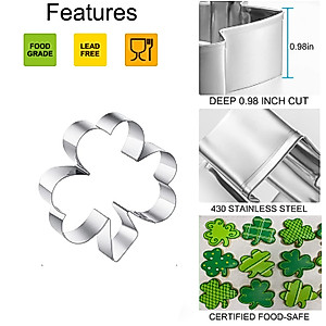 Clover Cookie Cutter Set, 4-Piece Patrick's Day Shamrock Cookie Cutter Set, Irish Holiday Party Supplies4'', 3.2'', 1.85'', 1.3''