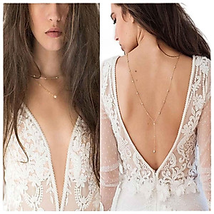 Yheakne Boho Crystal Back Chain Necklace Rhinestone Backdrop Necklace Gold Cz Bridal Back Drop Chain Summer Beach Body Chain Body Jewelry for Women and Girls Gifts (Gold)