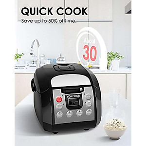 Rice Cooker 6 Cup, Stainless Steel Inner Pot Rice Cooker, YOKEKON Professional 6 Cup Uncooked Rice Cooker with Basket Steamer, 24H Delay Timer and Auto Keep Warm, Rice/Quick Cook/Brown Rice/Steam/Yogurt, Black