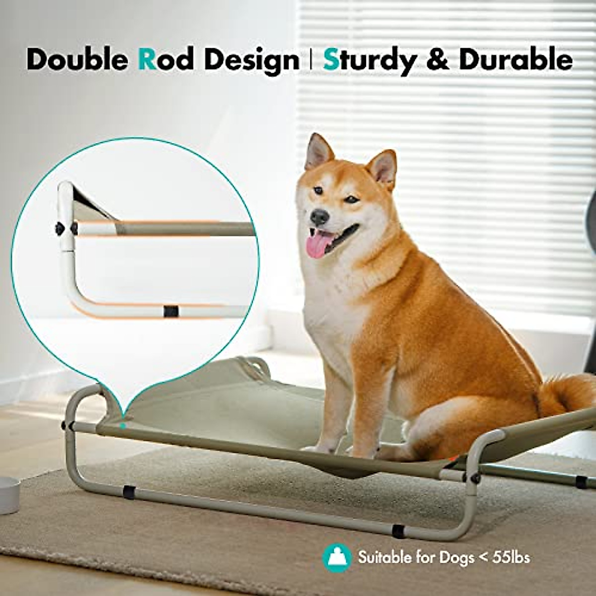 MEWOOFUN Cooling Elevated Dog Bed with Double Rod Design Raised Dog Bed Cot with Skid-Resistant Feet Design for Small & Medium Dog (35.4" L X 24.4" W X 7.9" H)